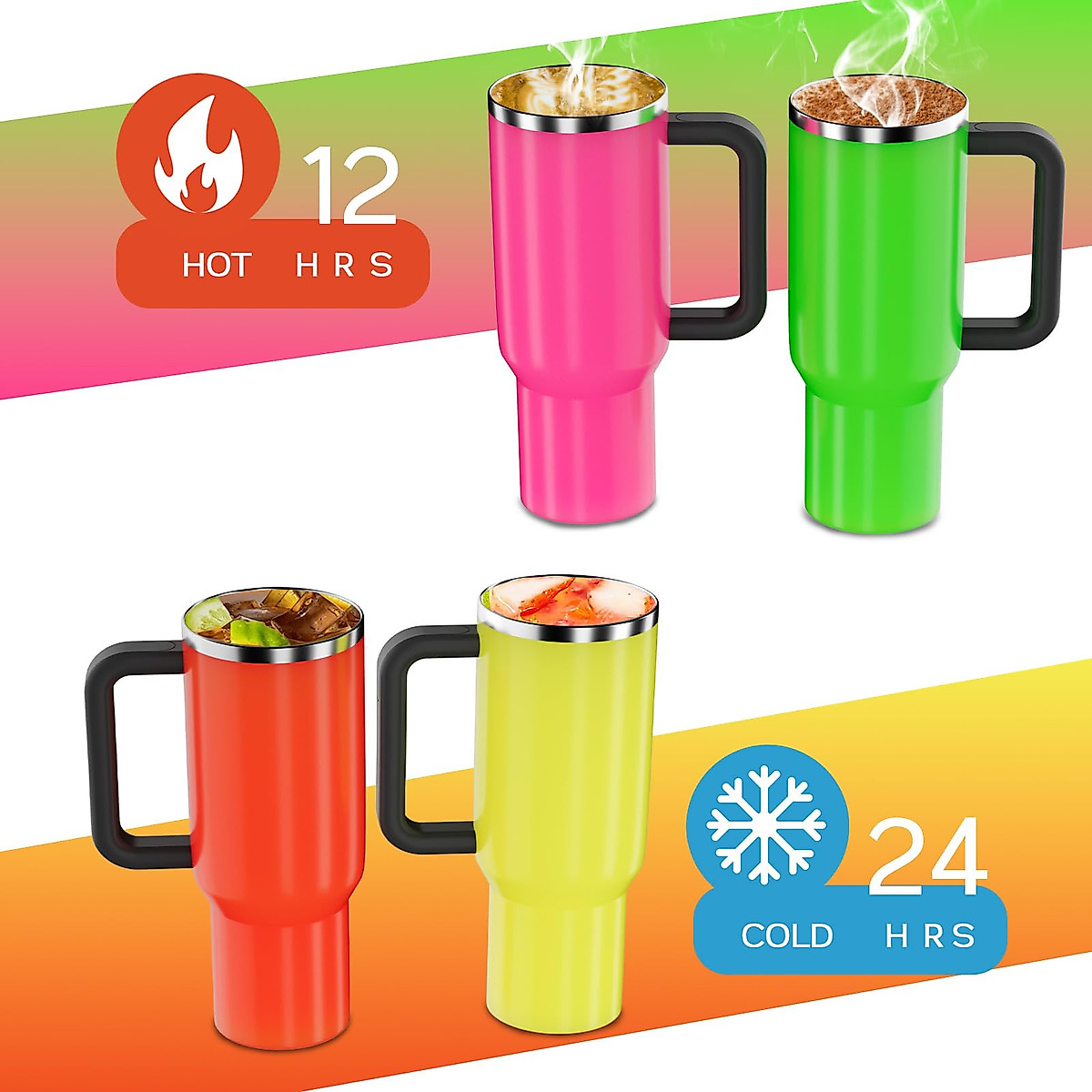 YOUEXPERT 30oz Tumbler with Handle, 30 oz Tumbler with Handle and Straw, Stainless Steel Vacuum Insulated Tumbler for Water, Iced Tea or Coffee-Neon Green