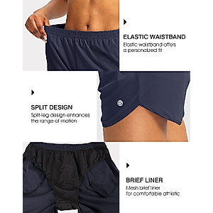 G Gradual Women's Running Shorts with Zipper Pockets Quick Dry Athletic Workout Gym 3" Short Shorts for Women with Comfy Liner (Navy Blue, Small)