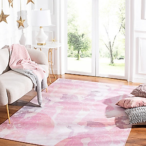 SAFAVIEH Disney Princess Collection Machine Washable Slip Resistant 3' 3" x 5' 3" Pink/Purple Assurance Kids Bedroom Nursery Playroom Area Rug