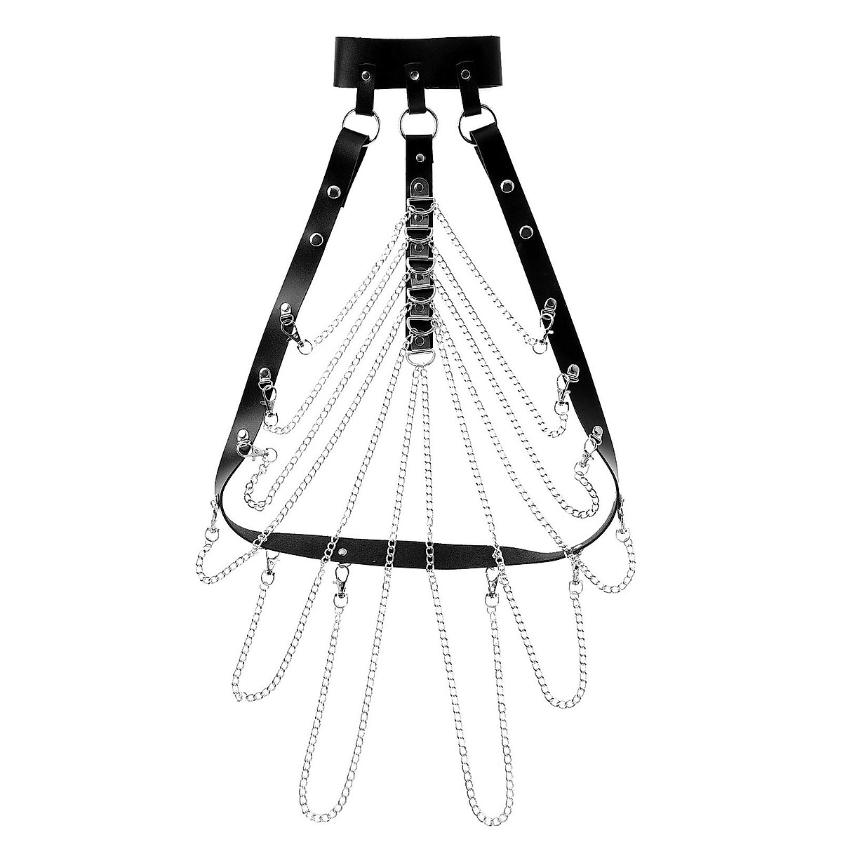 YiZYiF Men's Adjustable Leather Body Chest Harness Belt Clubwear with Fancy Buckles Chains Black One Size