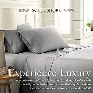 SouthShore Fine Living Vilano Pleats, 4-Piece, 21-Inch Extra Deep Pocket Sheet Set, King Sheets with Flat Sheets and Pillowcase, Easy Care and Shrinkage-Free Deep Pocket Sheets, Sheet Set, Steel Grey