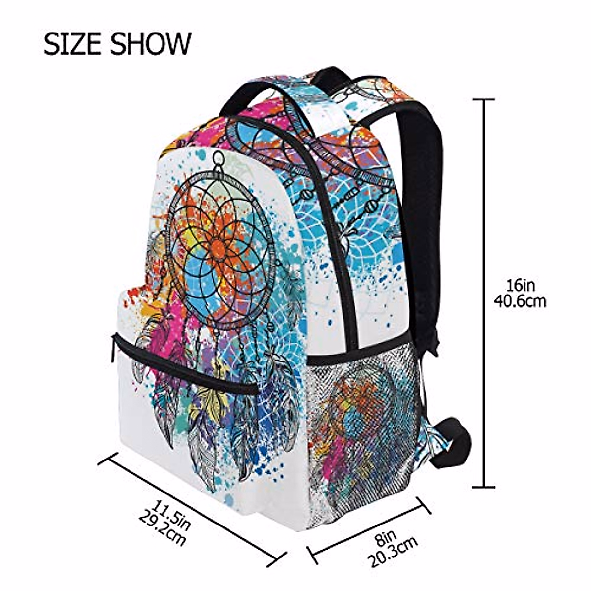 Colorful Splash Dreamcatcher Backpacks Travel Laptop Daypack School Bags for Teens Men Women