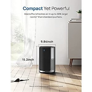 Dreo Air Purifiers Macro Pro, True HEPA Filter, Up to 1358ft² Coverage, 20dB Low Noise, PM2.5 Sensor, 6 Modes, 360 Filtration Cleaner Remove 99.985% Dust Smoke Pollen, Black