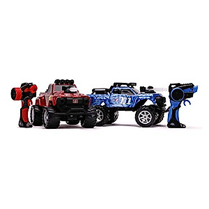 Jada Toys Battle Machines 1:16 Laser Combat RC Remote Control Car 2-Pack, 2.4 GHZ Red/Blue Truck, Toys for Kids and Adults (251109005)