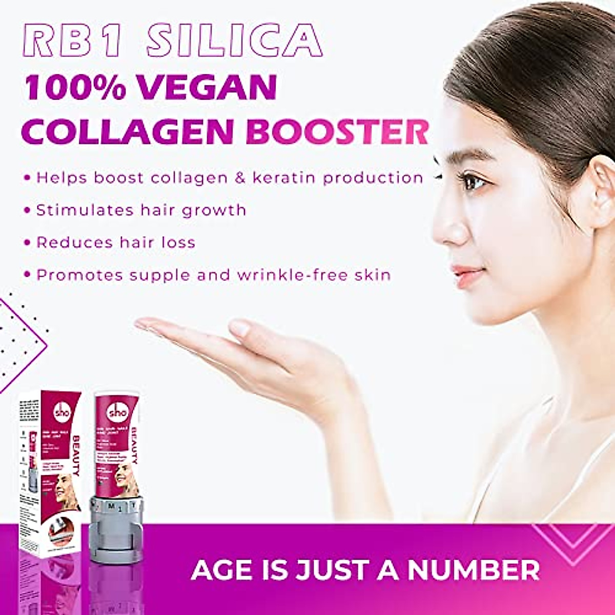 SHO Beauty 4-in-1 Silica & Vitamin B7 Biotin Hair Skin Nails & Bone Joint Vegan Supplements for Women & Men - Helps Boost Collagen Supporting Nail & Hair Regrowth, (60 Pills with Dispenser)