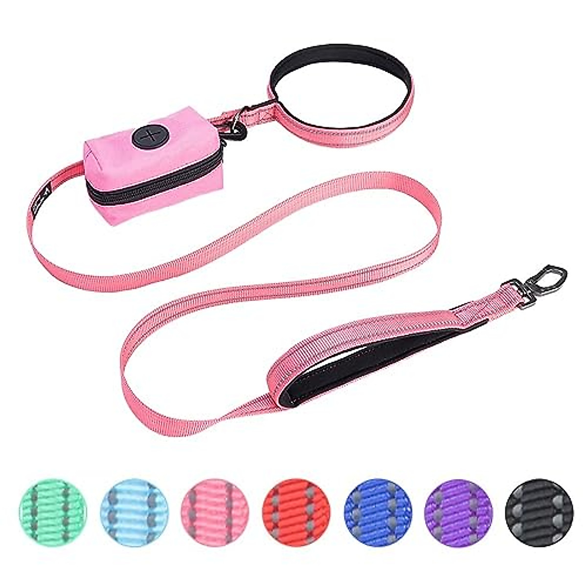 EXCELLENT ELITE SPANKER Strong Durable Nylon Dog Training Leash Traction Rope 5 Feet Long 3/4" Wide with Poop Bag Holder for Small Dogs(Pink)