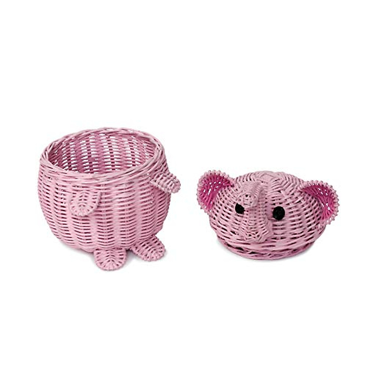 G6 COLLECTION Elephant Rattan Storage Basket With Lid Decorative Bin Home Decor Hand Woven Shelf Organizer Cute Handmade Handcrafted Nursery Gift Animal Decoration Wicker Elephant (Small, Pink)