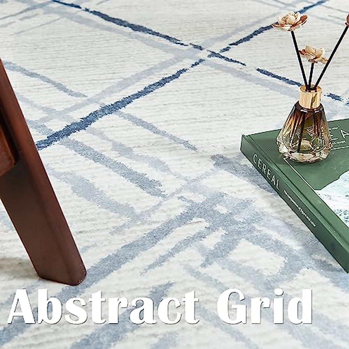 jinchan Area Rug 5x7 Modern Washable Rug Abstract Rug Geometric Grid Non Slip Accent Rug Thin Rug Outdoor Floor Cover Blue Lines Contemporary Soft Rug Carpet Kitchen Living Room Bedroom Dining Room