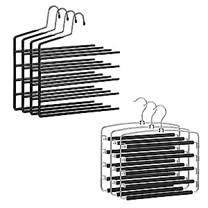 SONGMICS Set of 3 Pants Hangers and Set of 4 Open-Ended Clothes Hangers Bundle, Pants Organizer Hangers, Sliver and Black UCRI041BK and UCRI034B02