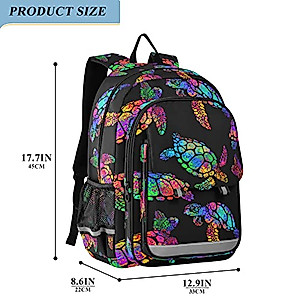 Rainbow Sea Turtle Ocean Backpack for Women Men, Large Student School Bookbag 15.6 in Laptop Bag Purse Travel Casual Daypack