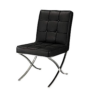 Christopher Knight Home Milania Modern Button Tufted Leather Dining Chairs, 2-Pcs Set, Black / Silver