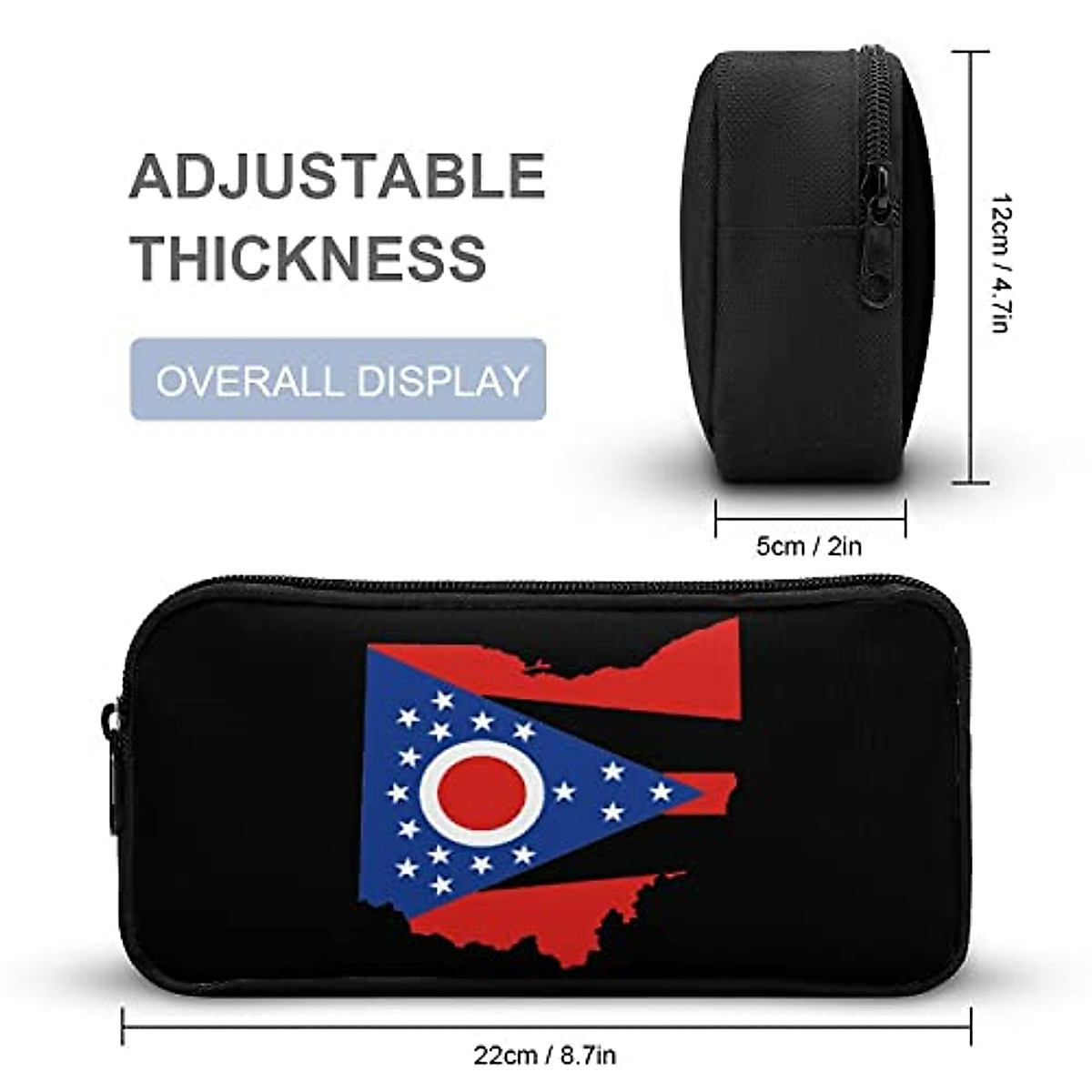 Flag of The Ohio State Flag Pencil Case Stationery Pen Pouch Portable Makeup Storage Bag Organizer Gift