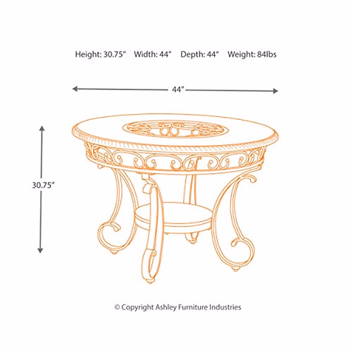 Signature Design by Ashley Glambrey Old World 45" Round Glass Top Dining Table, Brown