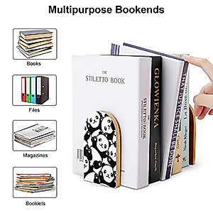 Cute Pandas Wood Book Ends for Shelves Non-Skid Bookend Book Stand Book Holder Stopper for Home Office School