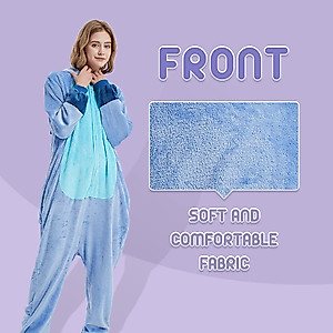 JULGIRL Unisex Adult Onesie Pajamas Flannel Halloween Funny Cosplay Animal One Piece Costume for Women and Men Blue
