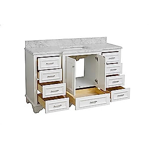 Kitchen Bath Collection Nantucket 60-inch Single Bathroom Vanity (White/Carrara): Includes White Cabinet with Authentic Italian Carrara Marble Countertop and White Ceramic Sink