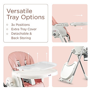 KÜB 3-in-1 Foldable Baby High Chair | 7 Height & 4 Recline Adjustable | Removable Seat & Tray for Easy Clean | 2 Locking Wheels | Multifunctional Infant Highchair for Babies Toddlers Girl (Pink)
