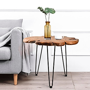 HOEGMST 23.6 Inch Live Edge Side Table, Wood Freeform Small End Table with Waterproof, Rustic Accent Table Unique for Living Room, Bedroom, Home