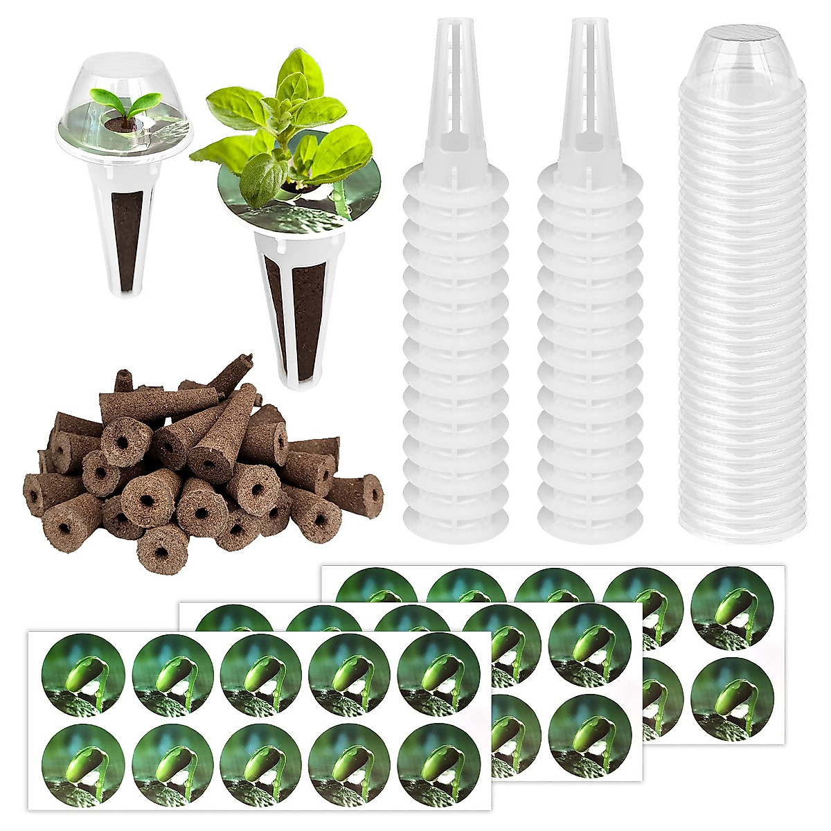 125pcs Hydroponic Seed Pods Kit, Grow Anything Kit Compatible with Hydroponics Supplies from All Brands, Hydroponic Indoor Garden Accessories with 50 Grow Sponges, 50 Pod Labels for Growing System