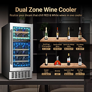 AAOBOSI 28 Bottles Wine Fridge, 15 Inch Dual Zone Wine Cooler with 6 Adjustable Shelves and Safety Lock, Digital Touch Screen, Low Noise Compressor Wine Refrigerator, Temperature Memory Function