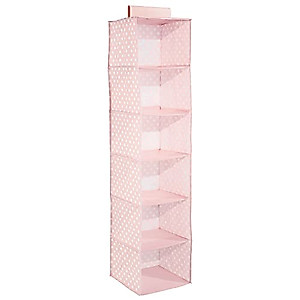 mDesign Fabric Hanging Organizer - Over Closet Rod Storage with 6 Shelves for Baby Nursery Bedroom Organization - Hold Clothes, Linens, Toys, Accessories - 2 Pack, Pink/White Polka Dot