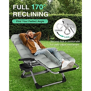 ZENPETIO Zero Gravity Lounge Chair, Outdoor Recliner Chair w/Detachable Cushion Cup Holder and Pillow, Portable Folding Anti Gravity Reclining Chair for Outdoor Camping Patio Lawn Pool, Gray