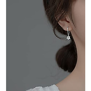 Reffeer 925 Sterling Silver Flower Chain Drop Earrings Hoop for Women Teens Girls Huggie Hoop Dangle Earrings Chain (A-Silver)
