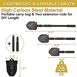 Yeacool Folding Shovel, (24.21'') Camping Shovel, Survival Off Road E Tool Shovel, with Pickaxe, Portable Bag, High Carbon Steel, for Digging, Backpacking, Hiking, Gardening, Emergency, Outdoor