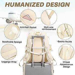 School Backpack for Girls,Girls Backpack with Cute Pendant,Kids School Bag,Aesthetic Backpack for Teen Girls for Elementary Middle School,Lightweight Bookbag for Girls,Kawaii Backpack for Girls(Beige)