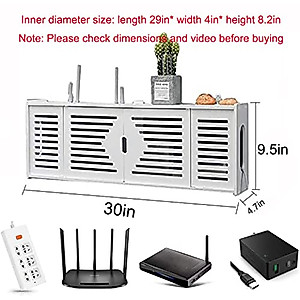 Hoernflk Large Wireless Router Rack Living Room Wall-Mounted WiFi Storage Box Wall Decoration TV Lower Plug-in Shielding Box Set-top Box Shelf-no Punch (L)