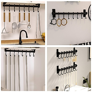 Dseap Pot Rack - Pots and Pans Hanging Rack Rail with 8 Hooks, Pot Hangers for Kitchen, Wall Mounted, Black