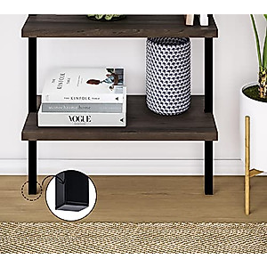 Nathan James Theo 5-Shelf Wood Modern Bookcase, Open Wall Mount Ladder Bookshelf with Industrial Metal Frame, Dark Brown Nutmeg/Black