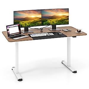 Tangkula 55 x 28 Inch Large Electric Standing Desk, Height Adjustable Sit to Stand Desk with Powerful Motor & Anti-Collision Design, Ergonomic Stand Up Workstation with Metal Frame, Home Office Desk