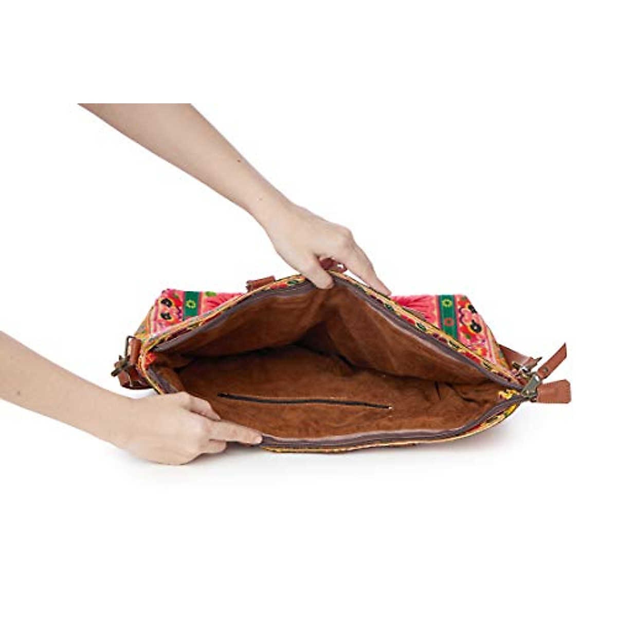 changnoi Embroidered Tote Bag with Adjustable Leather Crossbody Strap