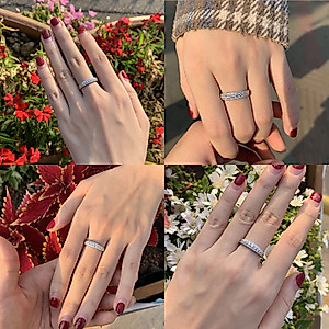 Wuziwen Anniversary Ring for Women Wedding Bands for Her 925 Sterling Silver Rings Eternity Promise Cubic Zirconia Size 6.5