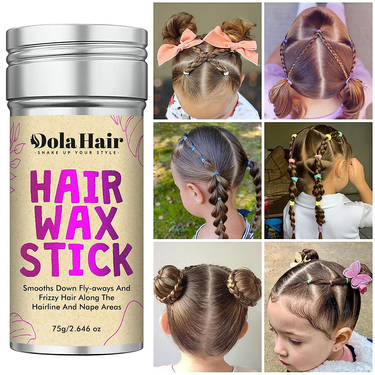 Dolahair Hair Wax Stick - Flyaway Control and Styling Pomade for Kids, Women, and Men - Hair Bun Maker and Accessorie (1 Pack of Wax+ Hair Bands)