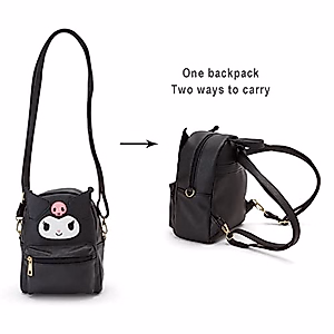 Cartoon Anime Mini Backpack with key chain Cute PU Shoulder Bags Cosplay Handbag for Girls (Black 1)