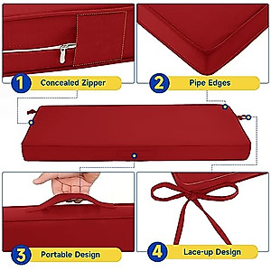 ROFIELTY Bench Cushion,42x18 inch Durable Outdoor Cushions with Handle for Indoor/Outdoor, Garden Bench, Patio Seating and Swing Chair(Red)