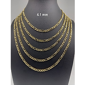 JEWELHEART 14K Real Gold Figaro Chain - 4.1mm Diamond Cut Cuban Link Figaro Necklace For Men - Dainty Yellow Gold Pendant Necklace For Women with Lobster Clasp 20"