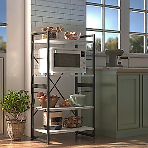 Azheruol 4 Tiers Bookshelf Adjustable White Faux Marble Organizer, Modern Small Bookcase for Small Space,Industrial Wooden Storage Display Rack and Storage Organizer for Living Room Home Office