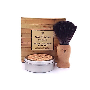 Napa Soap Company Travel Shaving Soap Tin with Shave Brush (Cool Mint)