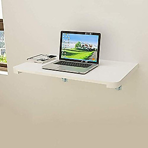 PIBM Stylish Simplicity Shelf Wall Mounted Floating Rack Table Laptop Stand Desk Solid Wood Iron Bracket Multifunction Storage Easy to Clean Save Space,8 Sizes, White ,