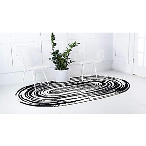 Unique Loom Braided Chindi Collection Casual Modern Black Oval Rug (3' 3 x 5' 0)