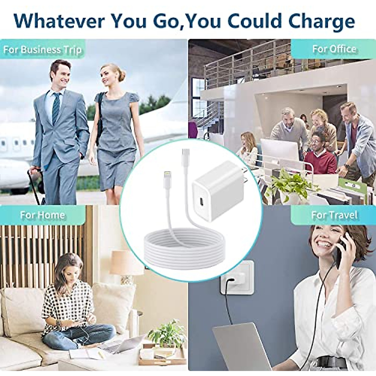 iPhone Charger Fast Charging 10 FT [Apple MFi Certified], PD 20W USB C Wall Charger Block with 10FT Long Type C to Lightning Fast Charging Data Sync Cable for iPhone 14 13 12 11 XS XR X 8 iPad