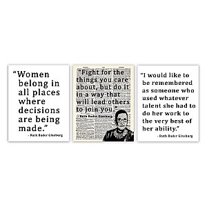 Inspirational Ruth Bader Ginsburg Wall Art - Set of 3, White, 8x10 RBG Poster, RBG Wall Art & Motivational Wall Art, Positive Affirmations Wall Decor for Bedroom & Office Decor for Men & Women