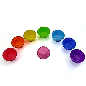 Mirenlife Silicone Cupcake Liners Reusable Silicone Baking Cups Nonstick Muffin Molds Easy Clean Silicone Muffin Liners, 24 Pieces in 8 Rainbow Colors