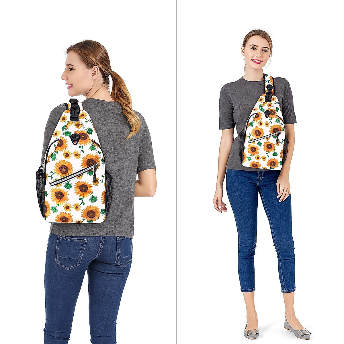 MOSISO Sling Backpack,Travel Hiking Daypack Sunflower Rope Crossbody Shoulder Bag, White