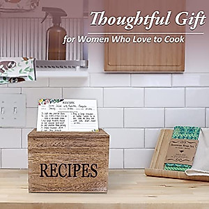 feasteery Recipe Box,Recipe Cards 100 Size 4x6 with 16 Divider,1 Conversion Card,100 Card Protectors,Rustic Wood Box Organizer Set,Cute Box for Housewarming Grandma Mom Wedding Bridal Shower