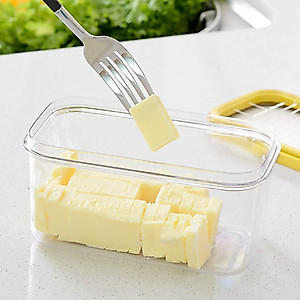 Plastic Butter Dish, Covered Butter Dish with lid, Plastic Butter Keeper with Cutter for Easy Cutting, Small Butter Container for Two 3.5oz Sticks Butter