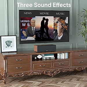 Saiyin Sound Bars for TV, 16.5'' Wooden TV Speakers Soundbar Home Theater Surround Sound System with Dual 3.5'' Woofers, Bluetooth 5.0 and HDMI ARC/Optical/AUX Input for TV, Projector, Record Player